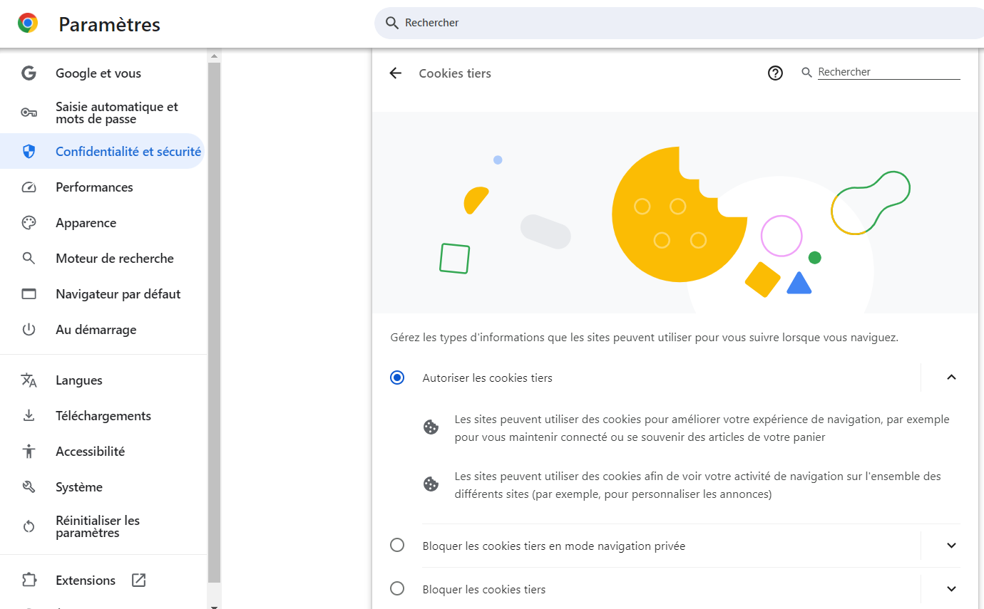 Paramétrer le navigateur / Gestion des cookies tiers – ToutApprendre